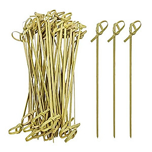 BLUE TOP Bamboo Cocktail Picks 100 PCS Bamboo Skewers 6 Inch with Looped Knot, Food Picks ,Party Toothpicks for Appetizers,Cocktail Drinks,Barbecue Snacks,Club Sandwiches.