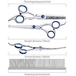 CADABY Dog Grooming Scissors with Safety Round Tips,5 in 1 Dog Grooming Scissors Kit, 4CR Stainless Steel Professional Pet Grooming Shears for Dog, Cat,Sharp and Sturdy