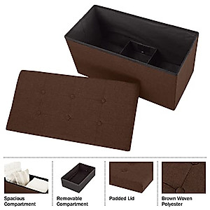 Lavish Home Large Folding Storage Bench Ottoman – Tufted Cube Organizer Furniture with Removable Bin for Home, Bedroom, Living Room (Brown),