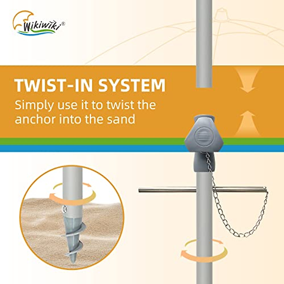 wikiwiki 7FT Beach Umbrella for Sand, Portable Sunshade Umbrella with Sand Anchor, Carry Bag, Push Button Tilt, Air Vents, SPF60+ Protection Sun Shelter for Sand and Outdoor Activities (Blue)