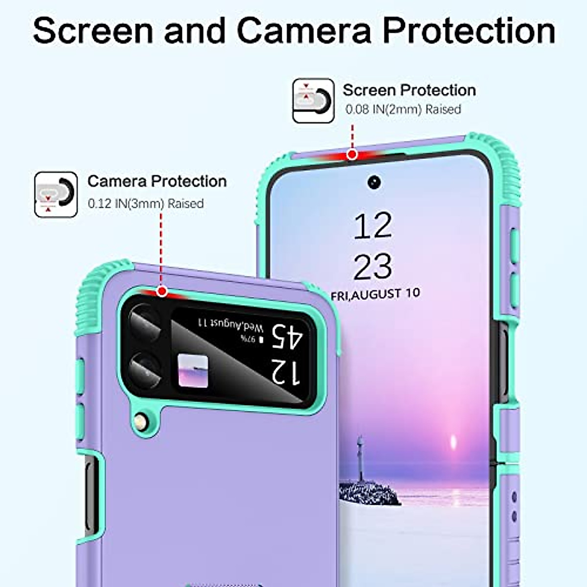 BENTOBEN Samsung Galaxy Z Flip 4 Case, Z Flip 4 5G Case, Heavy Duty 2 in 1 Full Body Rugged Shockproof Protection Cover with Ring Girls Women Boy Men Covers for Galaxy Z Flip 4 6.7”, Purple/Mint