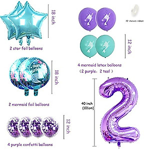 Mermaid Balloons Birthday Decorations for Girls 7th Party,40 Inch purple Jumbo Number "7" Foil Balloon,Mermaid Theme Girls 7 Year Old Party Supplies Backdrop Decor,Mermaid Latex Balloons Party Kit