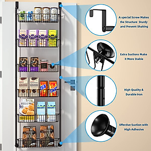 OTTOLIVES 6-Tier Over the Door Pantry Organizer Rack, Door Shelf Organizer with 6 Full Baskets, Heavy-Duty Metal Hanging Storage Door Spice Rack - Storage, Closet, Bathroom, Kitchen