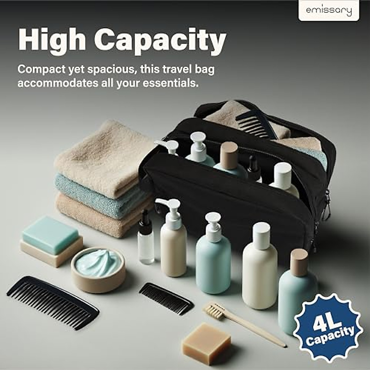 emissary Travel Toiletry Bag for Men, Water Resistant Travel Bathroom Bag Men's Shaving Kit, Dopp Kit for Men, Waterproof Toiletry Bag, Shaving Bag, Hygiene Bag, Mens Toiletry Travel Bag - Black