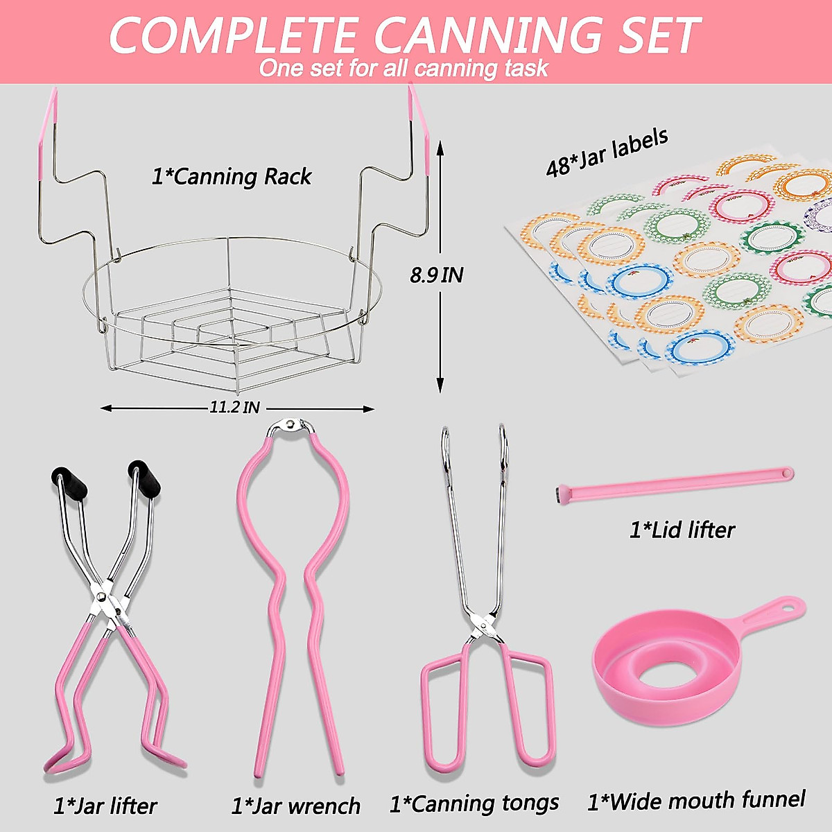 Canning Supplies Starter Kit with Stainless Steel Canning Rack and Accessories Tools, Includes Canning Jar lifter Tongs, Funnels,Lid lifter for Canning Pot, Water Bath& Pressure Canner