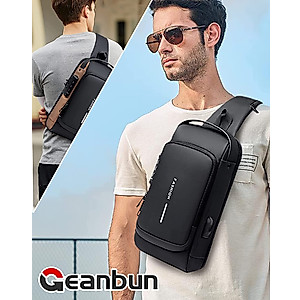 Geanbun Sling Bag Anti-Theft USB Crossbody Backpack Waterproof Chest Daypack Lightweight Shoulder Bag (Black)