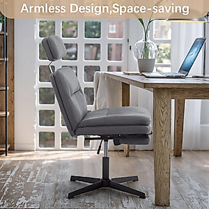 Shahoo Criss Cross Legged Chair, Armless Swivel Wide Padded Height Adjustable Fabric with Headrest&Footrest for Home Office, Grey