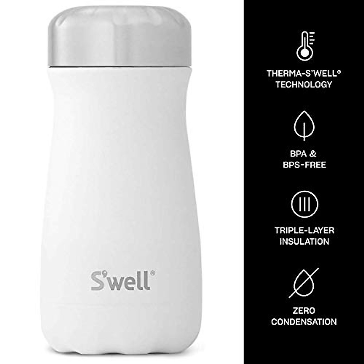 S'well Stainless Steel Traveler-Triple-Layered Vacuum-Insulated Containers Keeps Drinks Cold for 21 Hours and Hot for 9-with No Condensation-BPA Free Water Bottle, 1 Count (Pack of 1), Moonstone
