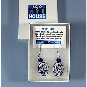 "Tulip Time" Dutch Blue Delft Porcelain Earrings