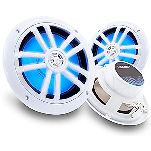 Gravity Marine Speakers - 6.5 Inch 2 Way Waterproof and Weather Resistant Outdoor Audio Stereo Sound System with LED Lights, 350 Watt Power and Low Profile Slim Style - 1 Pair - MG680 (White)