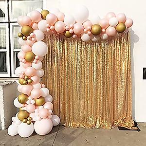 7ft x 7ft Gold Sequin Backdrop Curtain Glitter Photo Booth Backdrop for Wedding Birthday Baby Shower Event Decor