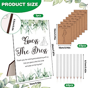 Furbeko 60 Set Guess The Dress Bridal Shower Games for Guests Include Guess The Dress Bridal Shower Game Table Sign Card White Sketching Pencils for Wedding Bridal Shower Games Party Supplies