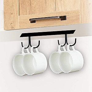 RONYOUNG 4 Sets Mug Holder Rack Under Cabinet Shelf , Mug Rack 16 Hanging Hooks for Mugs, Coffee Cups and Kitchen Utensils Display (4 Set, Black)