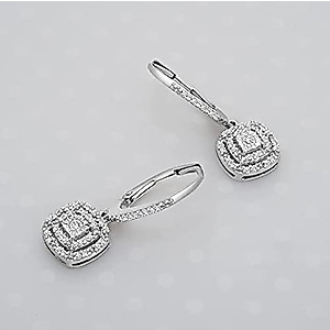 Timeless Love 1/4 CTTW Diamond Square Dangle Miracle Plate Earrings Set in Polished Sterling Silver, Dainty Jewelry, Women’s Fashion Earrings
