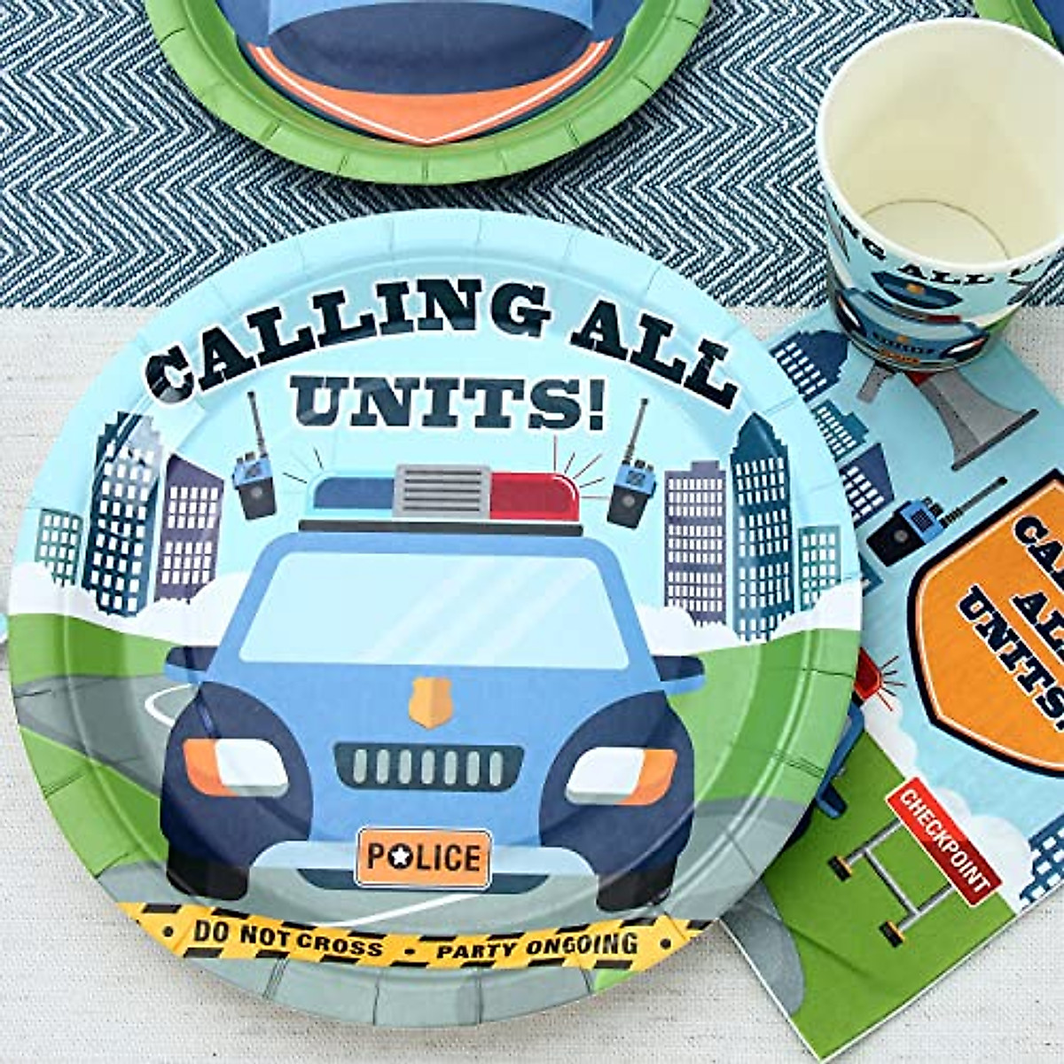 Police Birthday Party Supplies - (Serves 24) - Police Car Dinner Plates, Dessert Plates, Cups, Napkins. Swat decorations for Kids, Boys, Girls and More. Cops and Robbers Party Supply.