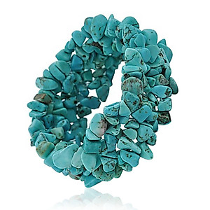 Bling Jewelry Blue Stabilized Turquoise Chip Stone Wide Chunky Cluster Multi Strand Stretch Bracelet For Women