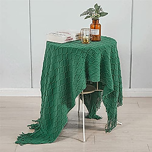 BUHUA Throw Blanket - 50 x 60 Green, Knitted Decorative Throw Blanket for Bedroom, Farmhouse Warm Woven Blanket for Men and Women