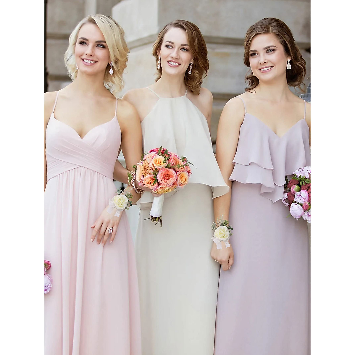 Corsage Wristlet for Wedding Bridal White Corsage Handmade Wedding Rose Wristlet Prom Suit Decorations(White)