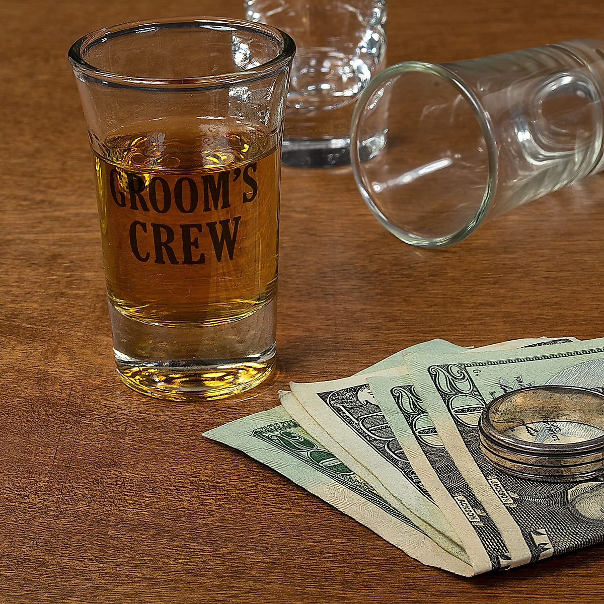 Lillian Rose Set of 6 Groom's Crew Wedding Party Shot Glasses, 1.5oz, Black