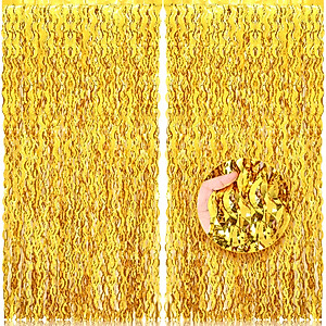 PIGETALE 2 Pack 3.2x6.5 Feet Wavy Gold Foil Fringe Backdrop Curtains Tinsel Streamers Dance Party Decorations Photo Booth Props for Bachelorette Bridal Shower Birthday Wedding Christmas New Years Eve