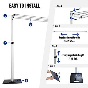 Hecis 12x12Ft Double Crossbar Pipe and Drape Backdrop Stand, 7-12' Tall x 7-12' Wide Adjustable Pipe and Drape Stand, Heavy Duty Backdrop Stand for Event, Party, Trade Shows and Wedding Decor
