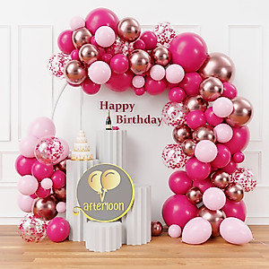 AFTERLOON® Biodegradable Balloons 146pcs Hot Pink Metallic Confetti Different Sizes 18" 12" 10" 5" Balloon Garland Arch Kit perfect for Birthday Party Decorations, Baby Shower, Wedding and Anniversary