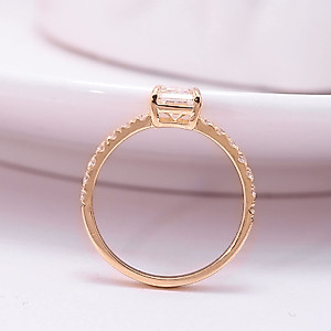 WSX Gold 1ct Diamond Engagement Ring Emerald Cut for Women Solitaire Wedding Ring Bridal Set for Her 4 Prongs Personalized Color D, SI