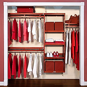 John Louis Home 12 in. Deep Solid Wood Simplicity Closet Organizer, Red Mahogany Finish