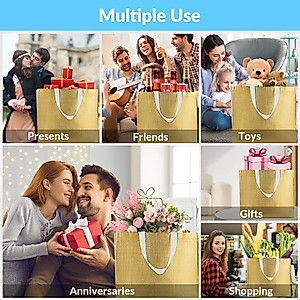 18pcs Gold Gift Bags with Tissue Paper, Shiny Gift Bags Large Size with Handles, Glossy Reusable Gift Bags for presents, Glitter Party Bag for Wedding Birthday Shower Christmas 12.7 x 4.7x11 inches