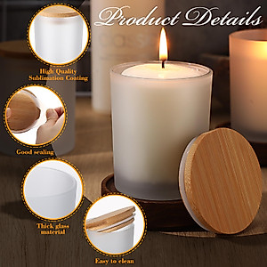 Tanlade 20 Pcs Sublimation Glass Tealight Candle Holders Bulk 7 oz Sublimation Glass Jar Frosted Candle Jars with Bamboo Lid Decorative Candle Containers for Making Candles Wedding Party Table Decor