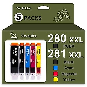 5 Pack 280XXL/281XXL Compatible Ink Cartridge Replacement for Canon Printer 281 281XXL CLI-281XXL CLI-281 XXL Compatible with PIXMA TS6120 TS6220 TS6320 TR7520 TS8120 TR8520 TS9120