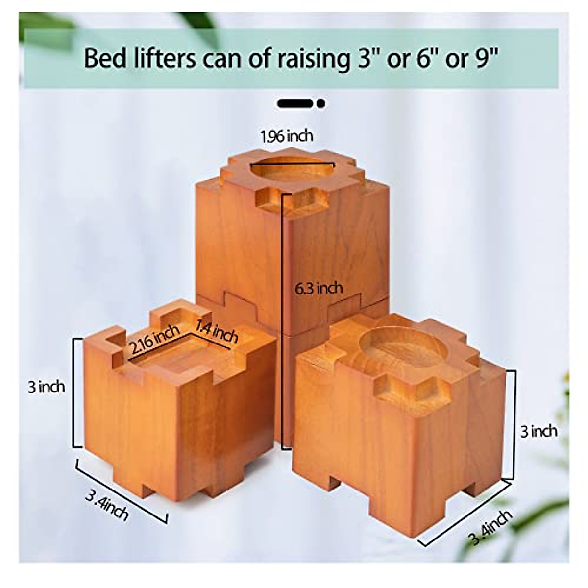 Kasiden Wood Bed Risers, Stackable Furniture Risers-Heights 3 or 6 Inch Heavy Duty Risers for Sofa, Table, Couch Chair (Set of 4 Riser, Brown)