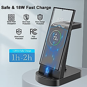 Charging Station for Samsung Multiple Devices, VCVS 3 in 1 Fast Charger Station, Wireless Charger for Samsung Galaxy Watch 5/4/3, Galaxy S23/S22/S21/S20/S10/Note20/Note10/Z Flip 4/Z Fold 4,Galaxy Buds
