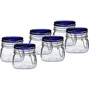 Bormioli Rocco Fido Collection, 6 Pack, 17 Oz. Food Storage Glass Jars, Airtight Rubber Seal & Glass Lid, With Stainless Wire Clamp, Made In Italy.
