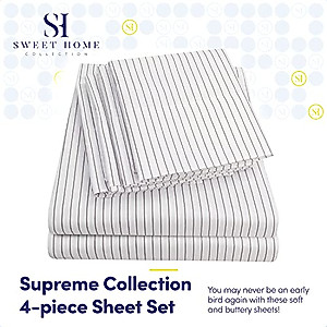 Twin Size Bed Sheets - 4 Piece 1500 Supreme Collection Fine Brushed Microfiber Deep Pocket Twin Sheet Set Bedding - 1 EXTRA PILLOW CASES, GREAT VALUE, Twin, Pinstripe White