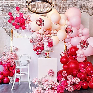 Valentines Day Balloon Garland Arch Kit 132PCS Red Balloons Pastel Pink Orange Balloons Red Confetti Balloons for Valentines Day Wedding Bridal Shower Bachelorette Anniversary Party Decorations
