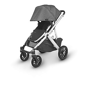 UPPAbaby Vista V2 Stroller - Jordan (Charcoal Melange/Silver/Black Leather) + Leather Handlebar Covers for Vista, V2 - Saddle + Leather Bumper bar Cover for Vista, V2, Cruz, V2 - Saddle