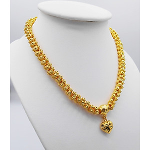 Heart Pikun Flower 22k 23k 24k Thai Baht Yellow Gold GP Necklace Pendant Jewelry Women