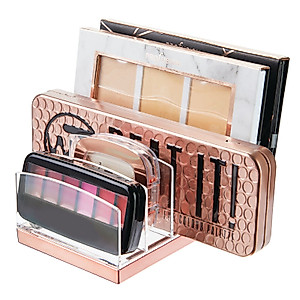 mDesign Plastic Makeup Organizer for Bathroom Countertops, Vanities, Cabinets: Cosmetics Storage Solution for - Eyeshadow Palettes, Contour Kits - 5 Sections - Lumiere Collection - Clear/Rose Gold
