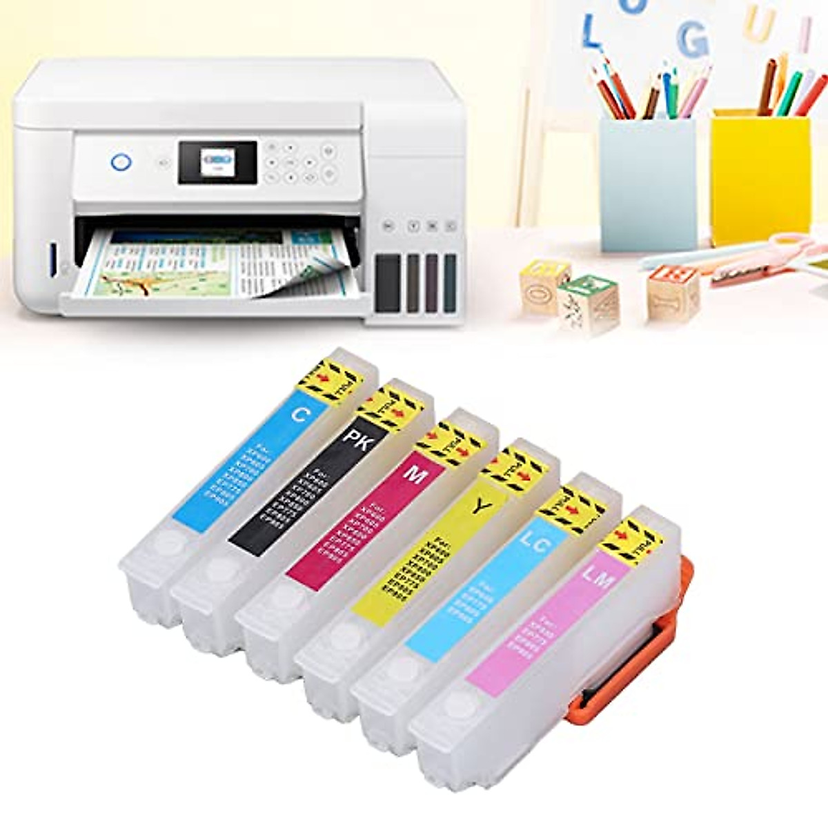 FTVOGUE 6Pcs Ink Cartridge PP Reusable 6Colors Printer Refill Ink Cartridge Replacement (T2431/T2432/T2433/T2434/T2435/T2436)