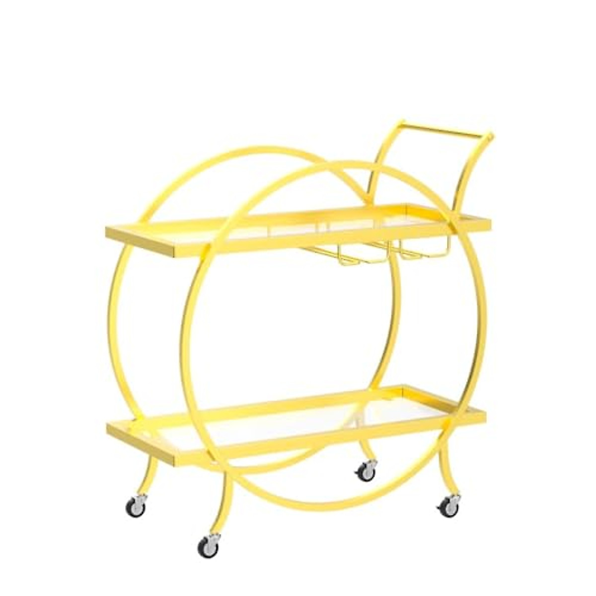 SMARTISBEAUTY Gold Bar Cart, 2-Tier Rolling Mobile Home Bar and Serving Beverage Carts with Glass Holdler, Modern Metal Wine Cart with Lockable Wheels 28" W x 14" D x 31”H