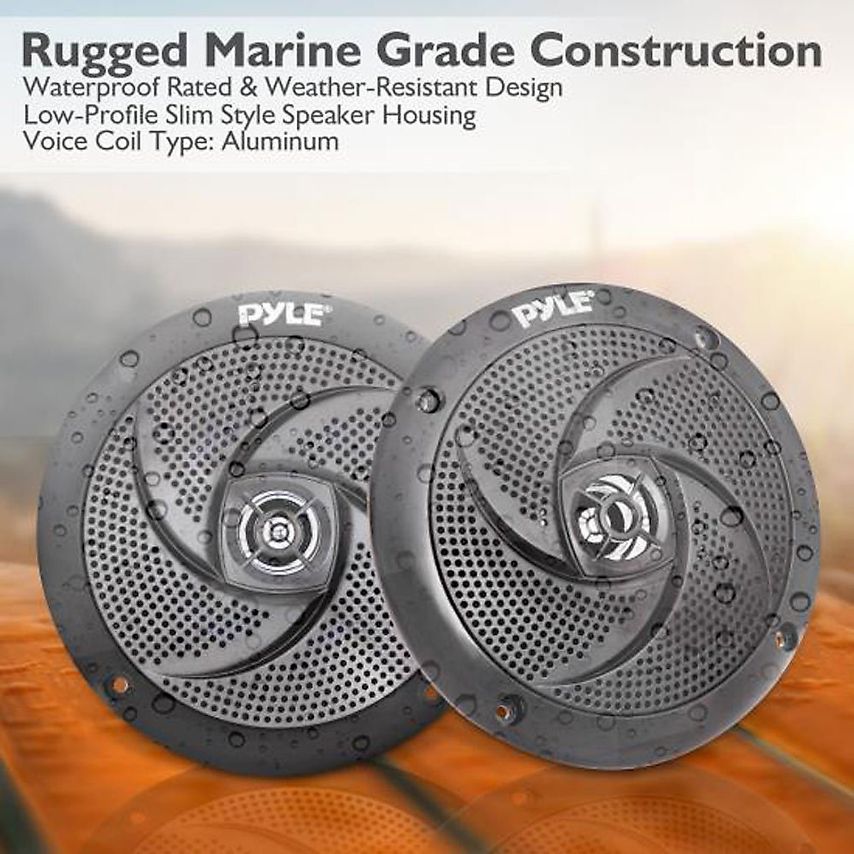 Pyle Low-Profile Waterproof Marine Speakers - 240W 6.5 Inch 2 Way 1 Pair Slim Style Waterproof and Weather Resistant Outdoor Audio Stereo Sound System, for Boat, Off-Road Vehicles - Pyle (Black)