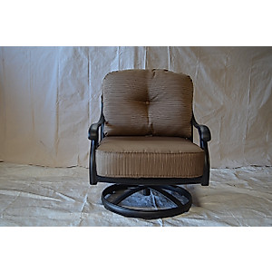 Nassau Outdoor Patio Set of 4 Swivel Rocker Club Chairs Dark Bronze Cast Aluminum, Walnut Cushions