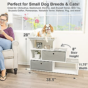 PetFusion Pet Step Window Perch Bookshelf w/ Storage Baskets |28” Tall Dog & Cat Perch, 8” Stair Height |Multi-Functional Modern Pet Furniture w/ Carpeted Step Pads & 1” Thick Premium Foam Perch Pad