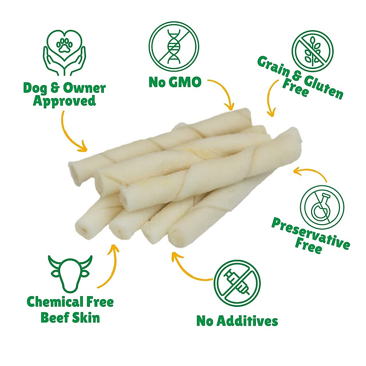 Lucky Premium Treats Plain Rawhide Sticks – All-Natural Rawhide Dog Treats for Extra Small Dogs, Gluten Free Premium Toy Breed Dog Treats (50 Chews)