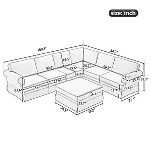 LIUJUN 109.4" Fabric Upholstered Modular Sofa Collection, Sectional Couch with Removable Ottoman for Living Room