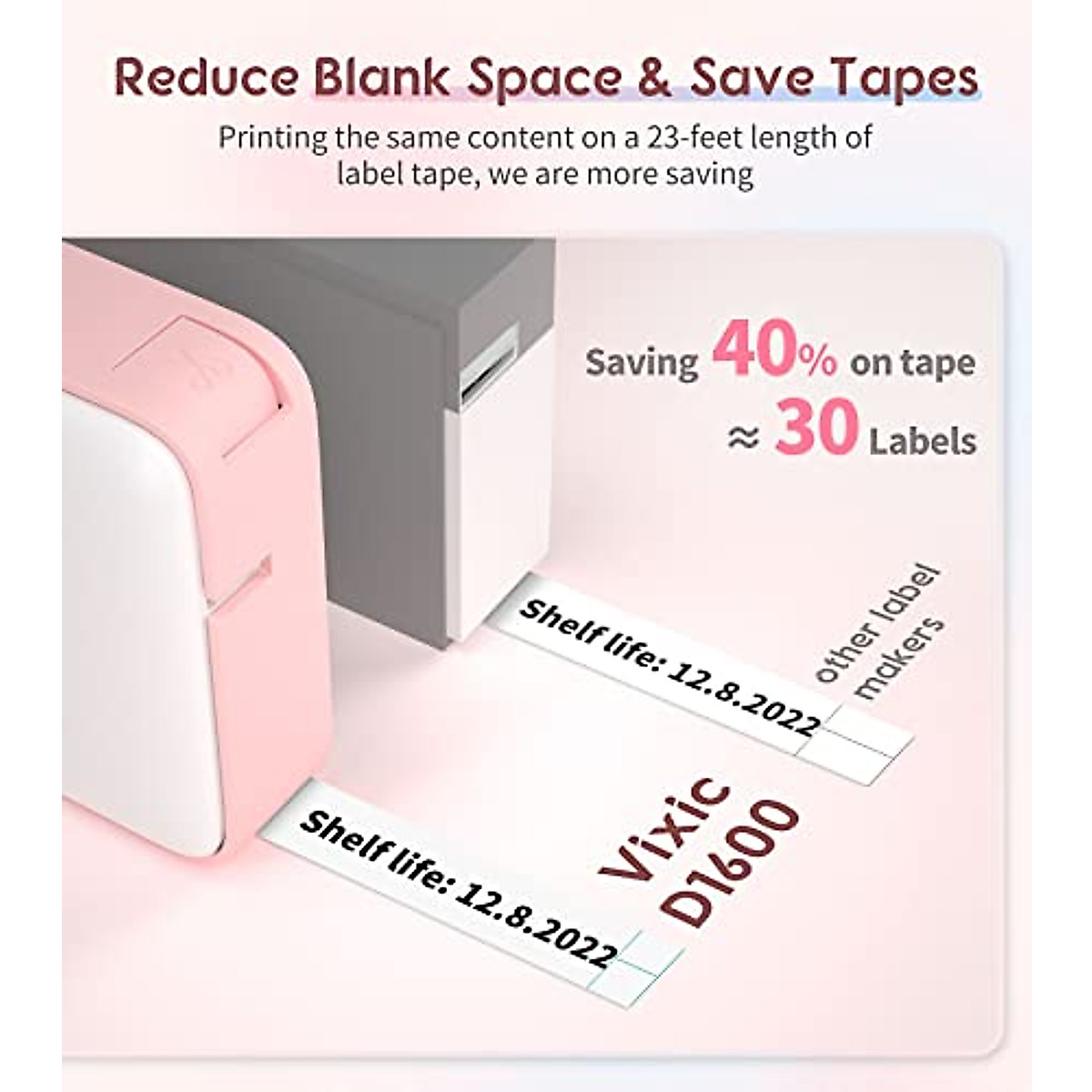 Vixic D1600 Bluetooth Label Maker (Comes with 1 Label Tape) Bundle with 4-Pack 3D11 Black on Clear Tapes, 1/2 Inch x 23 Feet (12mm x 7m) Each, Compatible D1600 Label Maker