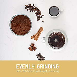 TWOMEOW White Electric Coffee Grinder Adjustable, Spice Grinder and Coffee Bean Grinder with 1 Removable Stainless Steel Bowl, Suitable for French Press, Cold Extraction and Espresso Grinder