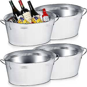 Gerrii 4 Pcs Beverage Tub 24L 6.5 Gallon Ice Buckets Beverage Galvanized Bucket Party Drinking Bucket with Handles Large Ice Drinking Bucket for Party Wedding Bar Wine Beer Champagne Bottle Cooler
