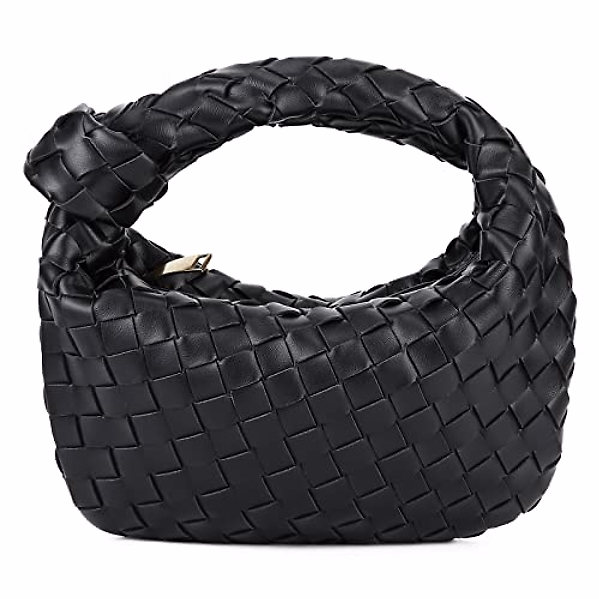 Selighting Knotted Woven Handbags for Women Faux Leather Hobo Shoulder Bag Handmade Designer Clutch Purse Dumpling Pouch Bag Black